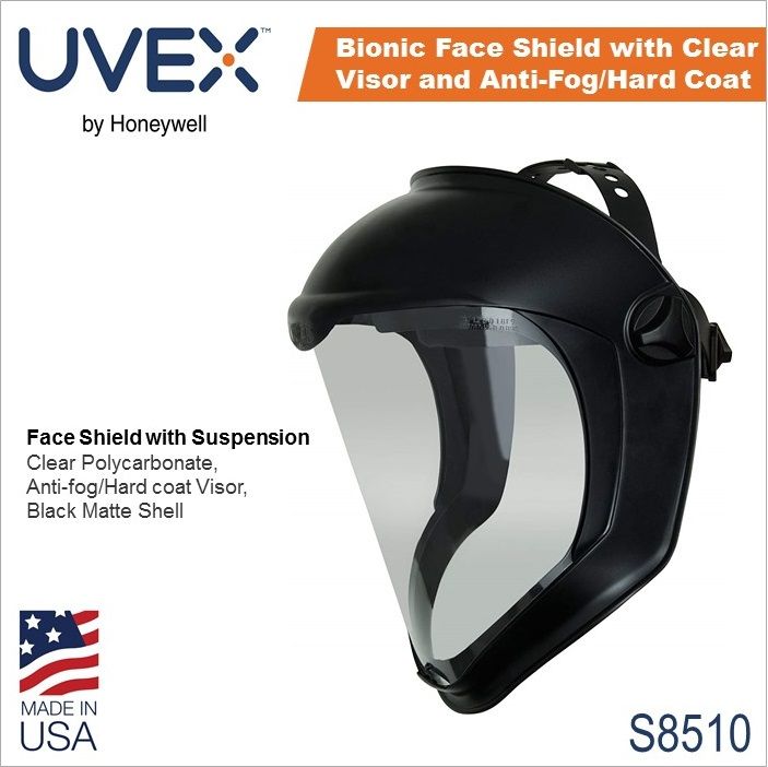 Uvex Bionic Face Shield with Clear Visor and Anti-Fog/Hard Coat - S8510 ...