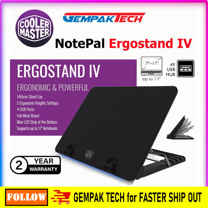 Cooler Master NotePal ERGOSTAND IV up to 17 Inch Laptop Cooler (R9-NBS-E42K-GP) | Lazada