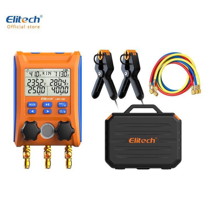 Elitech Digital Manifold Gauge LMG-10W,2-Way Valve AC Gauges App Control with Temperature Clamps ...