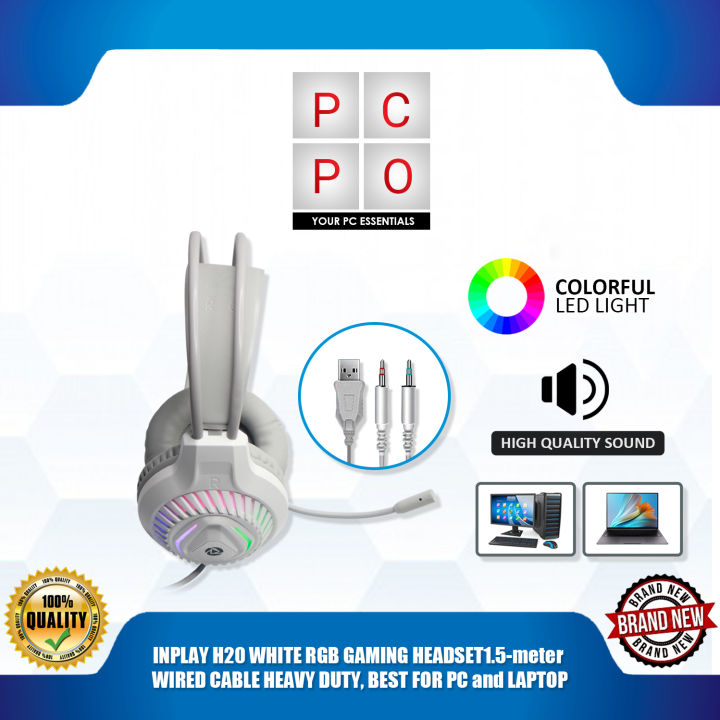 INPLAY H20 WHITE RGB GAMING HEADSET, 1.5-meter WIRED CABLE HEAVY DUTY, BEST FOR PC and LAPTOP ...