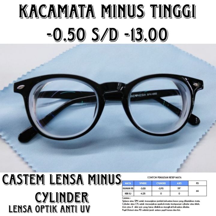 KACAMATA MINUS/RABUN JAUH -0.50 SAMPAI -13.00 DAN BISA CUSTOM LENSA ...