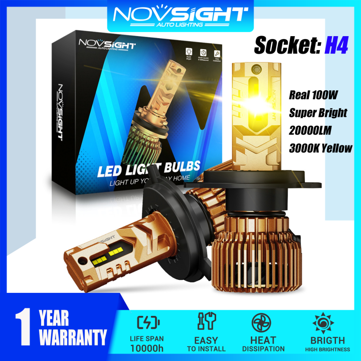 Novsight N75Y 9003 HB2 H4 LED Headlight Bulb 3000K Yellow Light ...