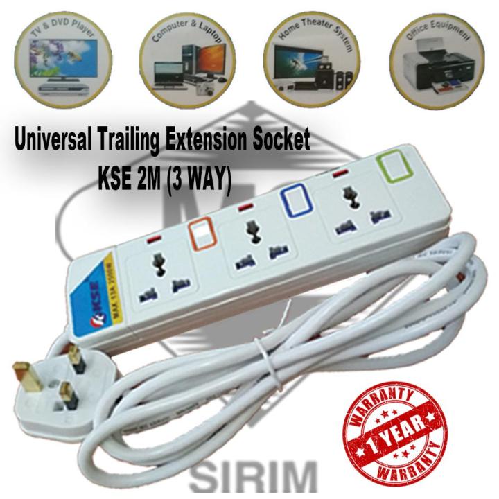 Kse 2 Meter Universal Trailing Extension Socket Adapter With Led