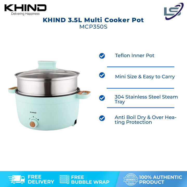 KHIND 3.5L Multi Cooker Pot MCP350S | Anti Boil Dry & Over Heating ...