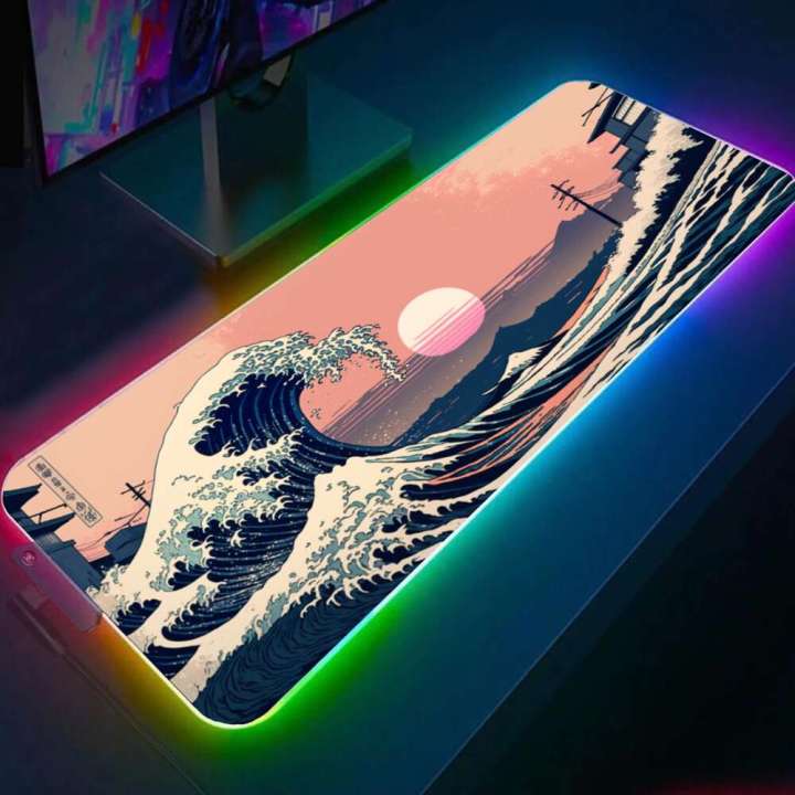 Ang Great Wave Off Kanagawa - Modern RGB XXL Mousepad, Retro Cyber Punk ...