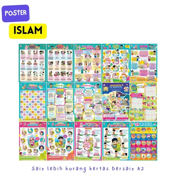 POSTER SOLAT | WUDUK | BACAAN DALAM SOLAT | DOA | ZIKIR | HADIS | RUKUN ...