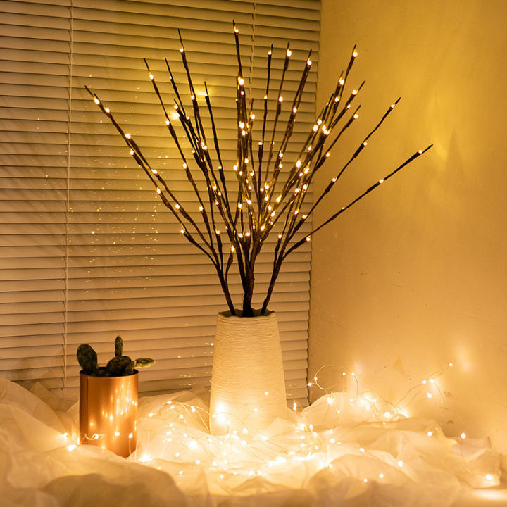 20 LED Tree Branch Simulation Willow Branch Lamp Lights Light String Without Battery Lighted ...
