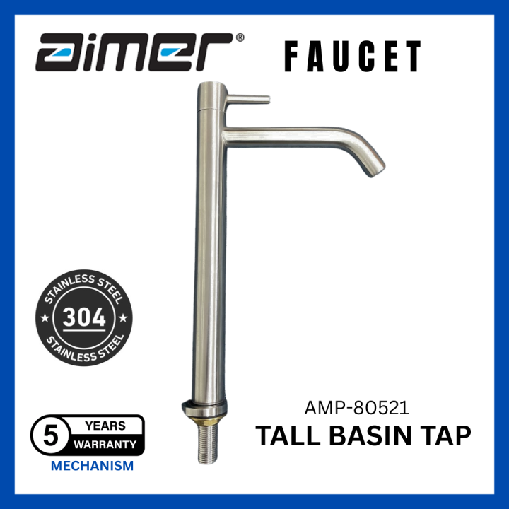 AIMER PREMIER STAINLESS STEEL 304 TALL BASIN PILLAR TAP - AMP-80521 ...