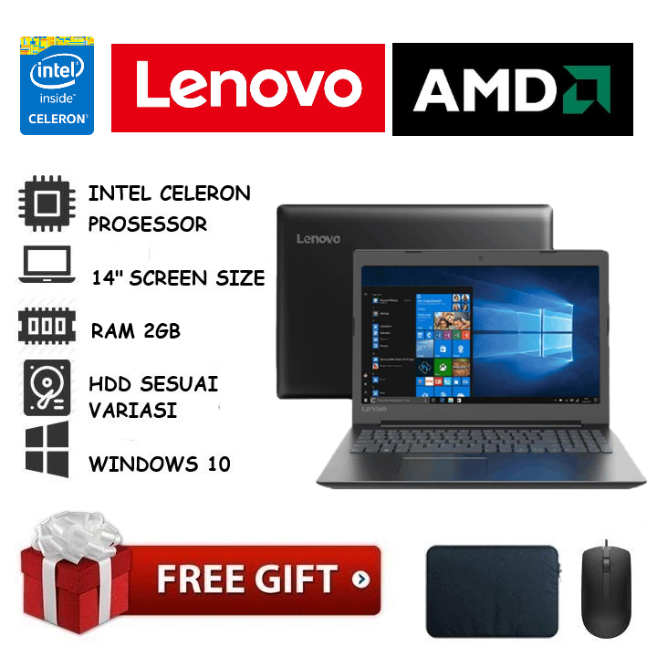 LAPTOP LENOVO IDEAPAD INTEL CELERON / AMD MURAH FREE TAS [PLUS PACKING ...