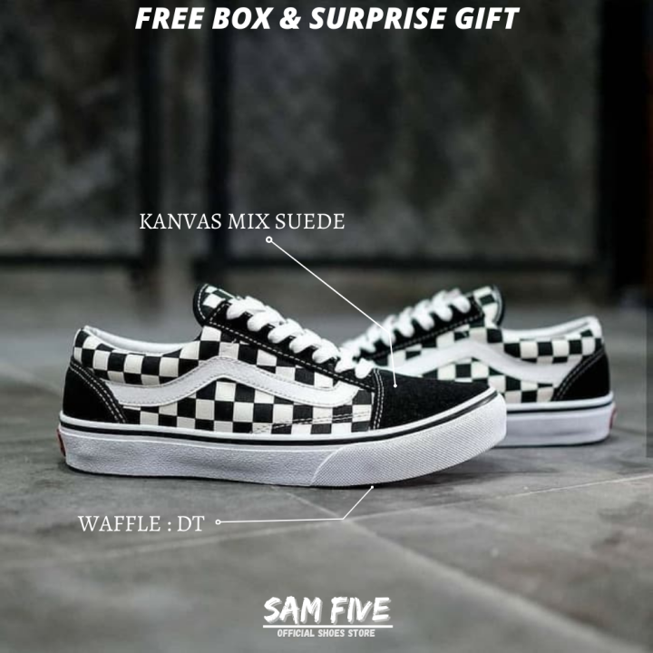 Sepatu Sneakers Pria Terbaru Kekinian Old Skool Motif Catur Skak Hitam ...