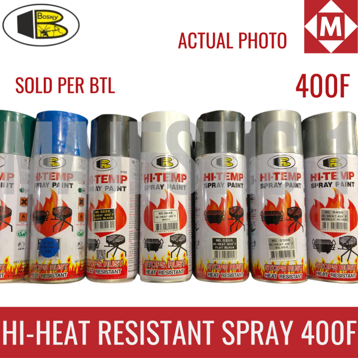 Bosny Hi Heat Hi-Temp Spray Paint 400°F (Gloss Black,Metallic Silver, White, Flat Black ...