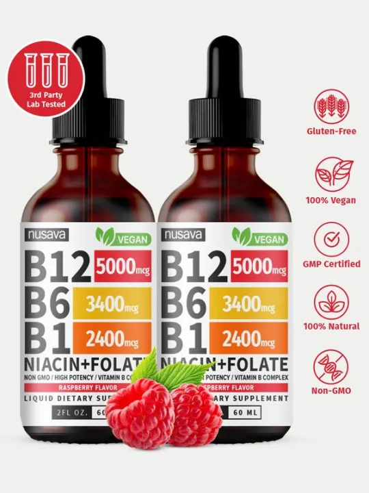 (2-PACK) Vitamin B12 Liquid Supplement Drops with B6, B1, Niacin ...