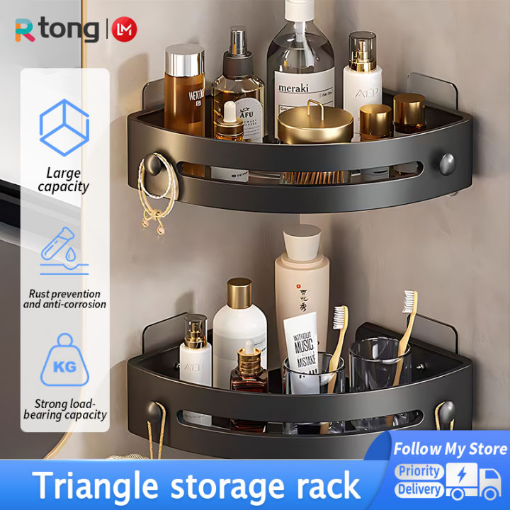Rtong Bathroom Triangle Storage Rack Bathroom Shelving 3 layer Punch ...