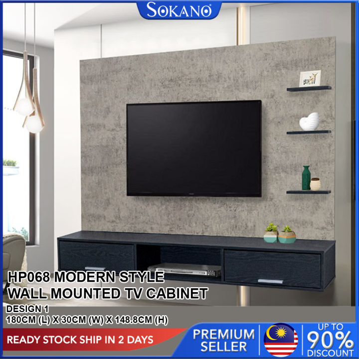SOKANO HP068 Modern Style Wall Mounted TV Cabinet / Kabinet TV Gantung ...