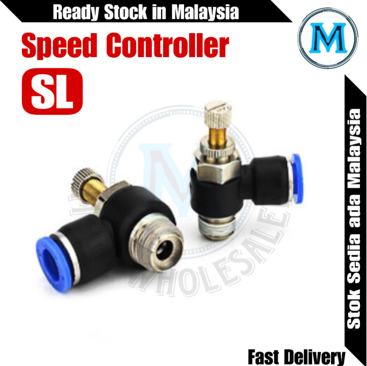 [ SL ] Pneumatic Flow Control Elbow Type Air Fitting Speed Controller , Air Flow adjustable ...