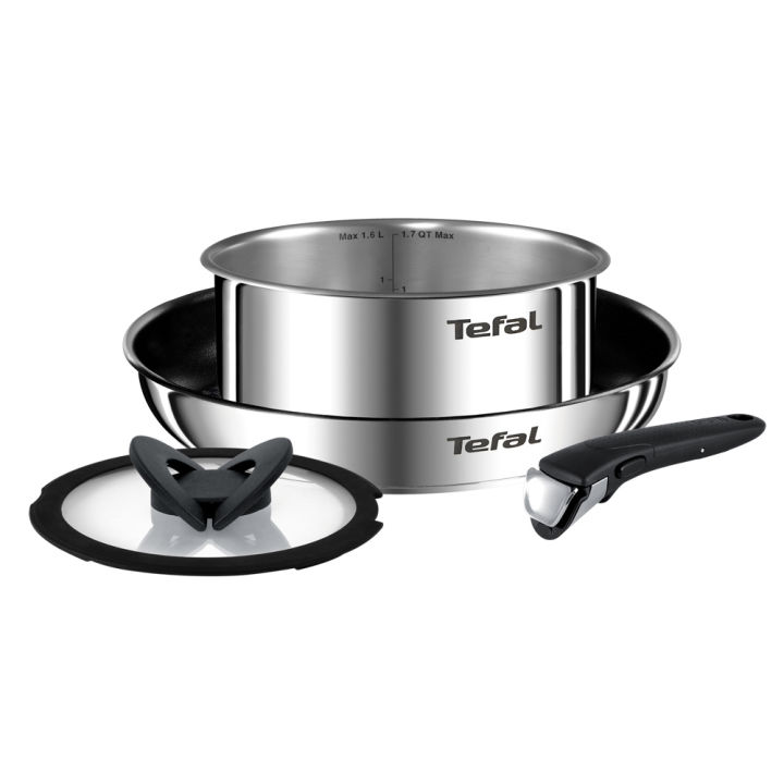 Tefal Ingenio Emotion Stainless Steel Nonstick Frying Pan Set of 4-Pieces Dishwasher Oven Safe ...