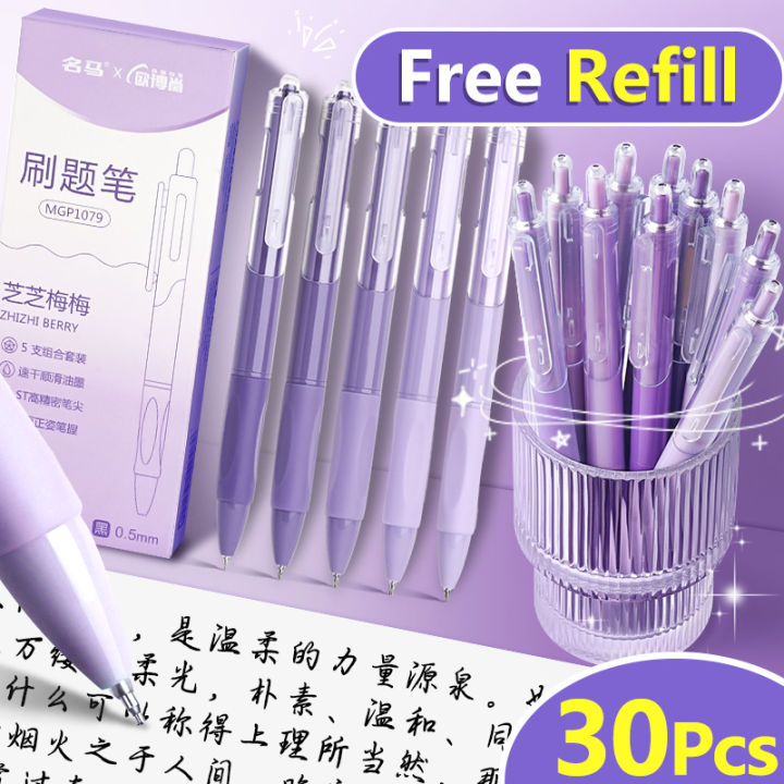 Gel Pen 0.5mm Press Sign Pen Retractable Purple Writing School Supplies ...