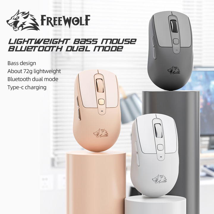 FREEWOLF A3 Wireless Bluetooth Mouse, Silent, 4000DPI, Dual-Mode, Ergonomic, Type-C Charging ...