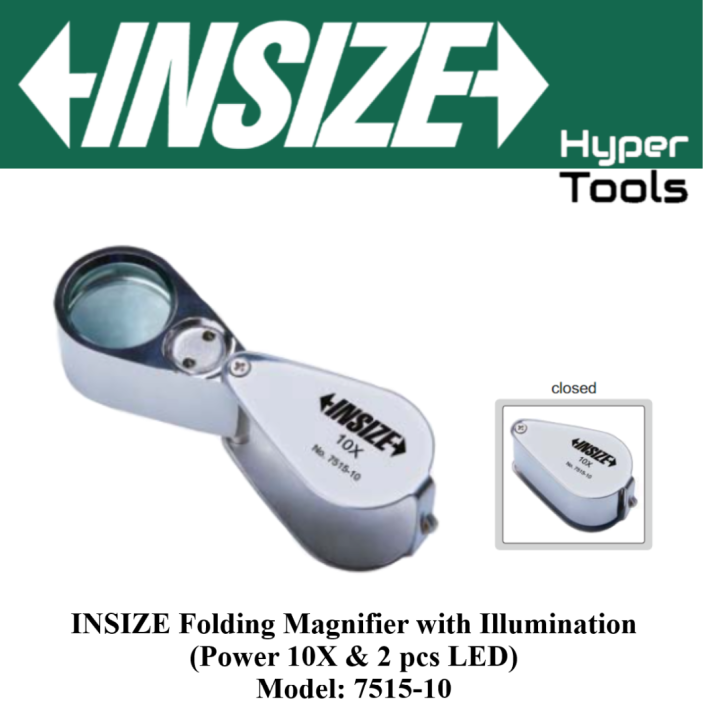 INSIZE Folding Magnifier with Illumination (Power 10X & 2 pcs LED ...