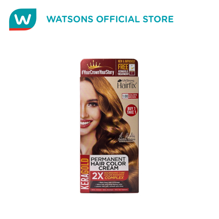 HAIRFIX Keragold Permanent Hair Color Cream 120ml B1T1 Golden Brown ...