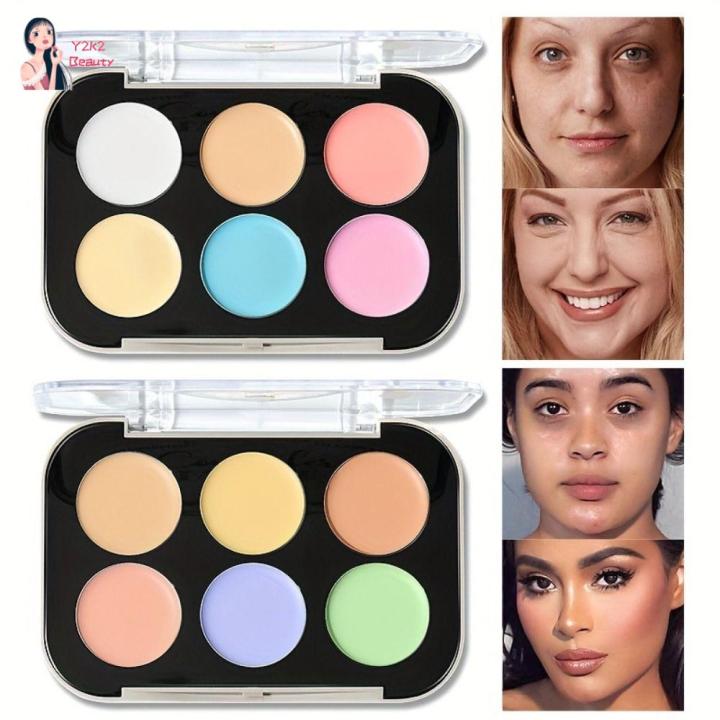 ไฮไลท์พาเล็ทคอนซีลเลอร์6สีคงทน Y2K2กันน้ำคอนซีลเลอร์ปกปิดรอยสีปกปิดใบหน้าสีสันสดใสสำหรับผู้หญิง ...