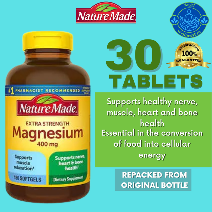 Nature Made Extra Strength Magnesium 400 mg- 30 Tablets- AUTHENTIC ...