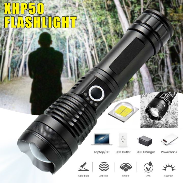 LED XHP50 Tactical Torch Light Zoom Flashlight Super Bright Zoomable ...