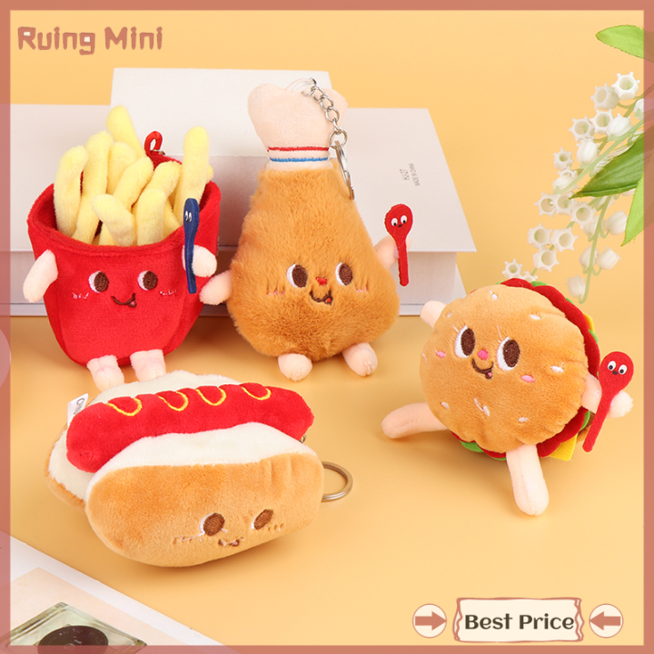 Ruing จี้ของเล่นตุ๊กตายัดไส้ฮอตดอกแฮมเบอร์เกอร์พวงกุญแจผ้ากำมะหยี่อาหาร ...