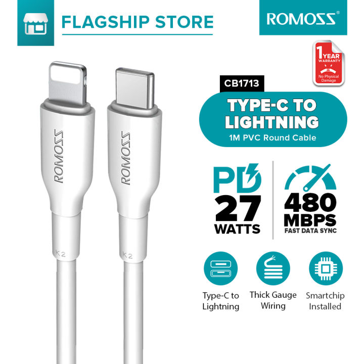 Romoss Type C to Lightning Cable PD18W /27W Fast Charging Data Cable ...