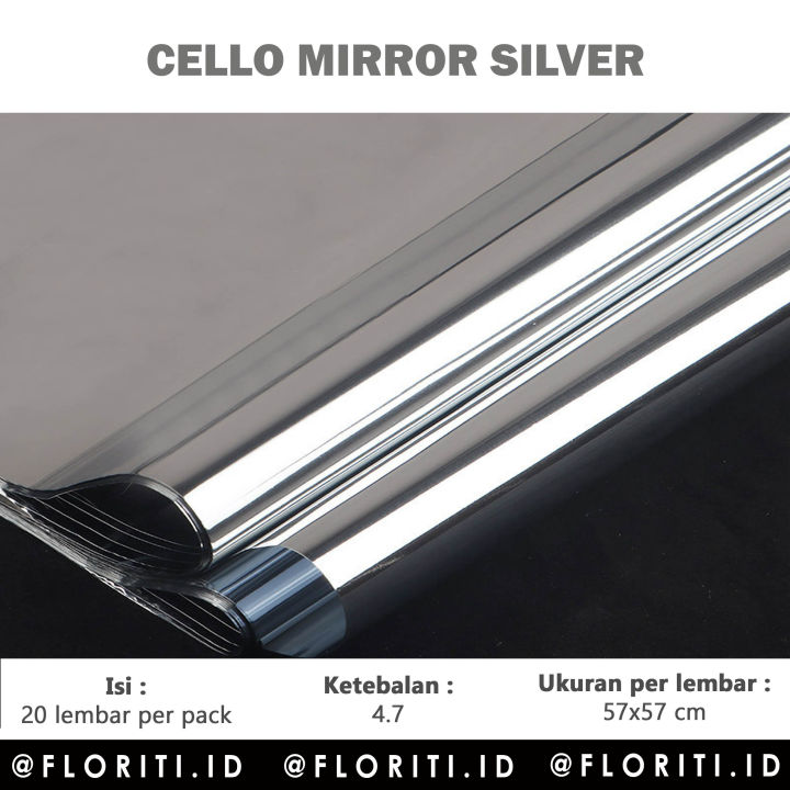 (20 Lembar) Kertas Buket Cellophane Mirror Double Side Silver Flower ...