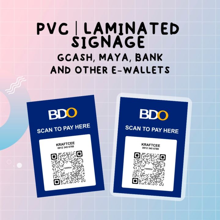 BDO Bank PVC Laminated QR Code Payment | Signage | Custom Print | Lazada PH