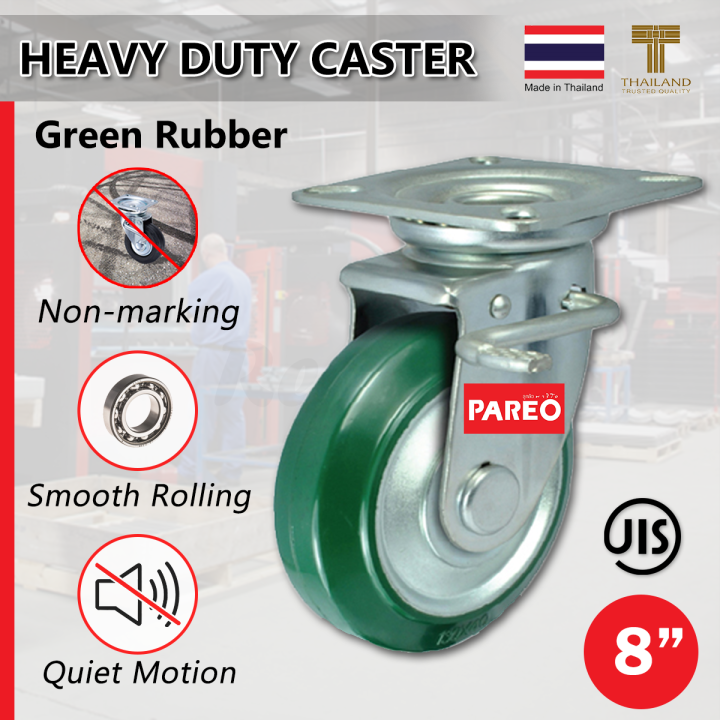 Pareo 8" Rubber Green Non-Marking Caster Wheel JIS Molded, Made in ...