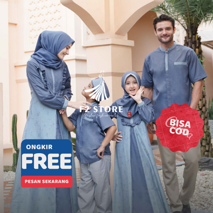 BUSANA MUSLIM SARIMBIT COUPLE KEKE - MAHIKA SERIES DENIM BLUE | Lazada ...