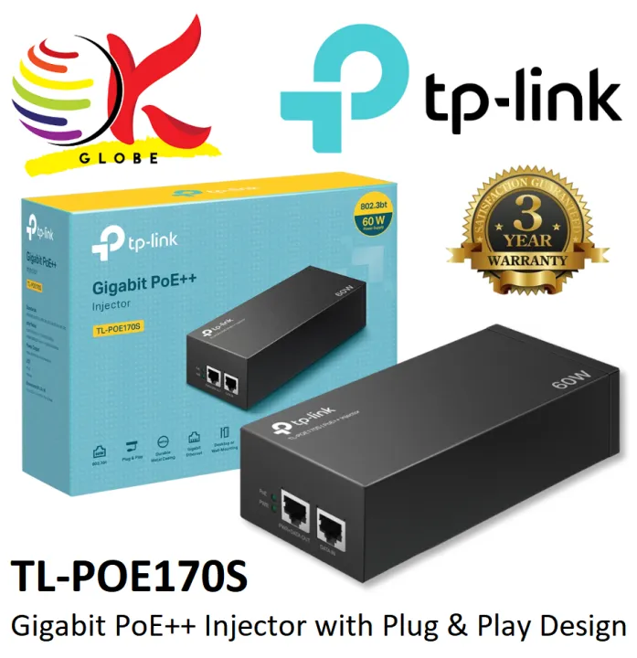 TP-LINK TL-POE170S 60W POE INJECTOR ADAPTER WITH PLUG & PLAY DESIGN ...