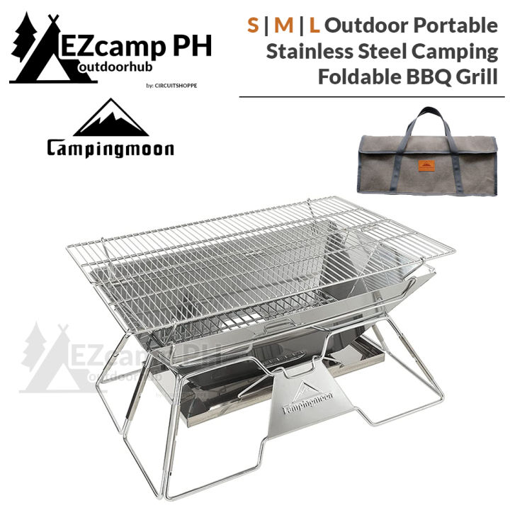 CAMPINGMOON MT-2 MT-3 Medium | Large Outdoor Portable Camping BBQ Grill Stainless Steel Folding ...