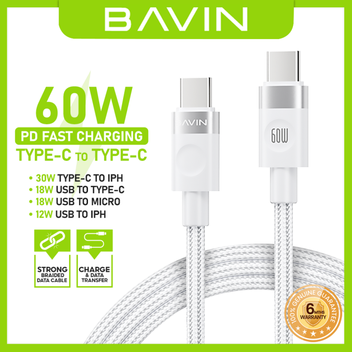 BAVIN CB384 60W Type-C to Type-C Fast Charging Data Cable 1M Nylon ...