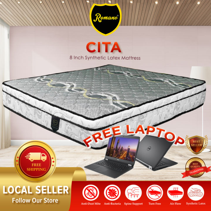 Free Laptop / Free Shipping Romano Cita 8 inch Synthetic Latex Mattress ...