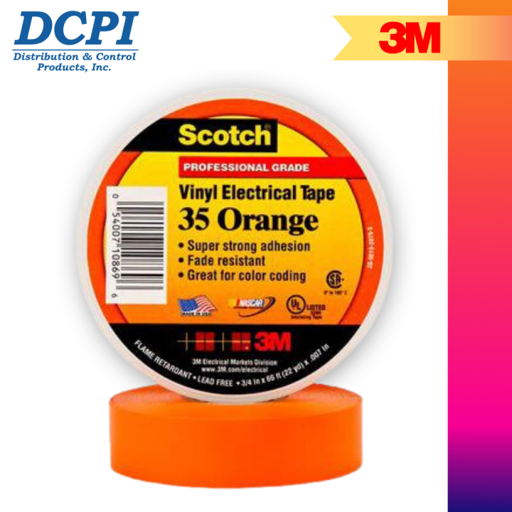 3M Scotch 35 Vinyl Color Coding Tape ORANGE 3/4 INCH X 66FT (SET OF 3 ...