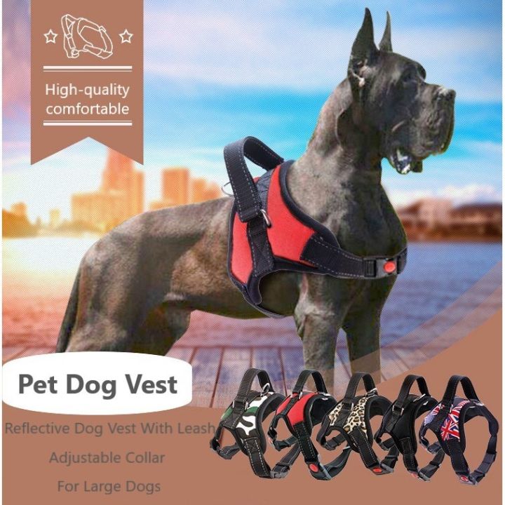 LYX Dog Reflective Vest Collar Adjustable Leash with Harness Padded ...