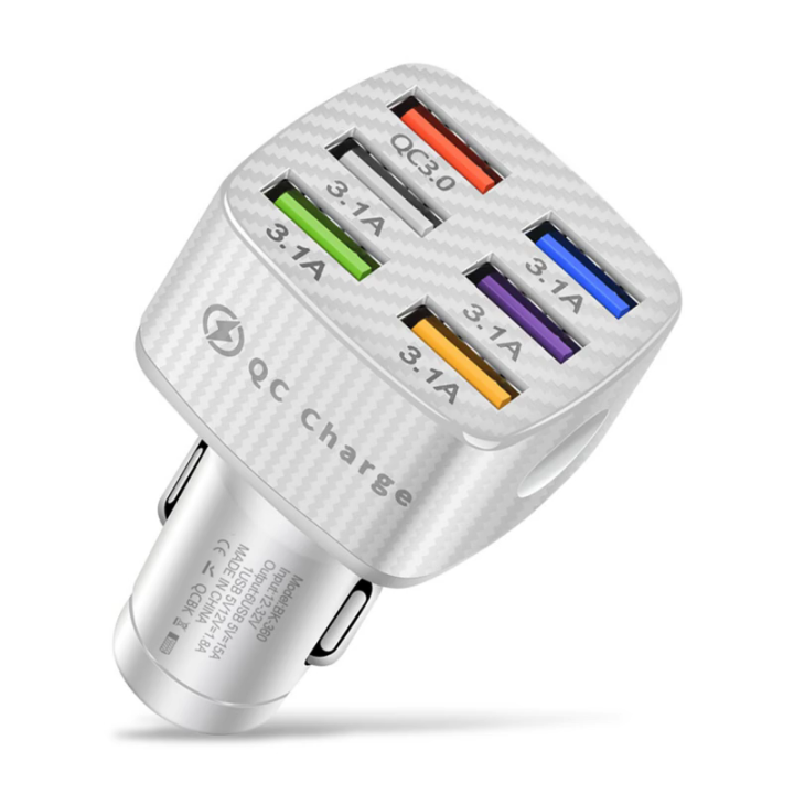 QC3.0 30W Car Adapter 6 Port USB Fast Charging for Cigarettes Lighter ...
