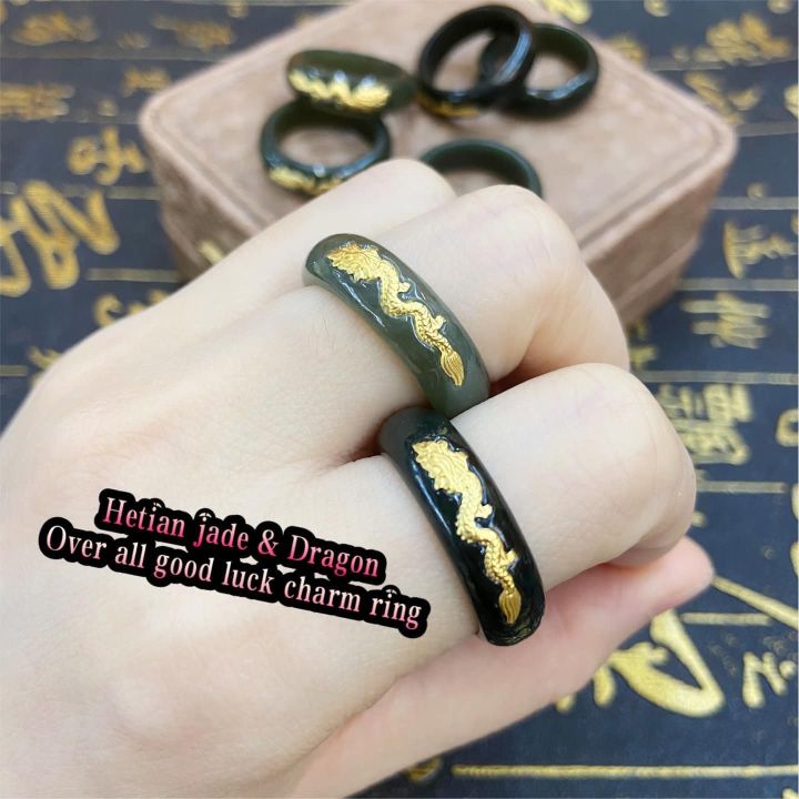 Hetian jade & Dragon 24k gold surface plated Ring | Lazada PH