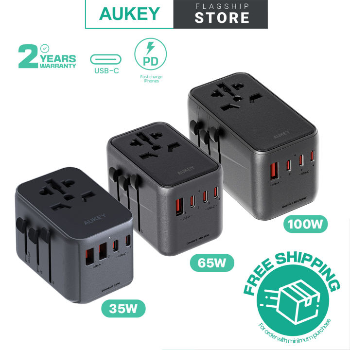 Aukey Travel Mate 35W 65W 100W Universal Adapter with USB Ports Travel ...