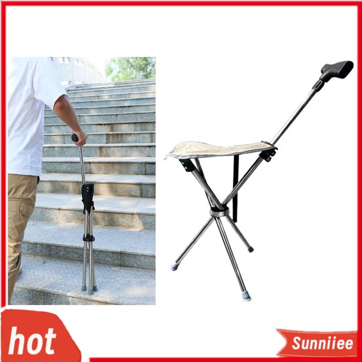 Sunniiee Portable Cane Seat Tripod Cane Stool Folding Walk Stick ...