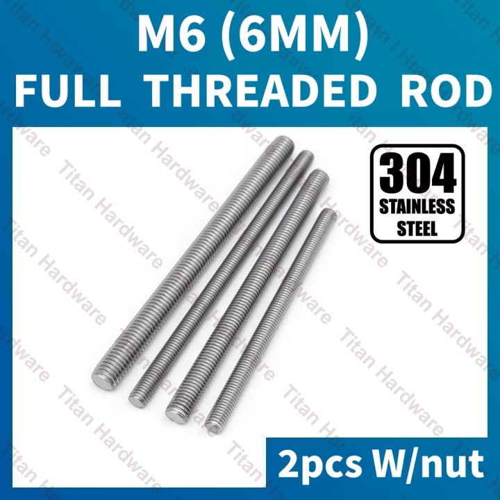 M6 (1.0P) Full Threaded Rod Stud Bar Rod Full Threaded 304 stainless ...