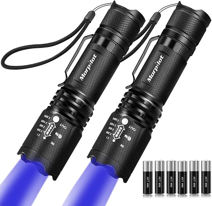 Morpilot UV Flashlight with Batteries 2 Pack, 2 in 1 Black Light ...