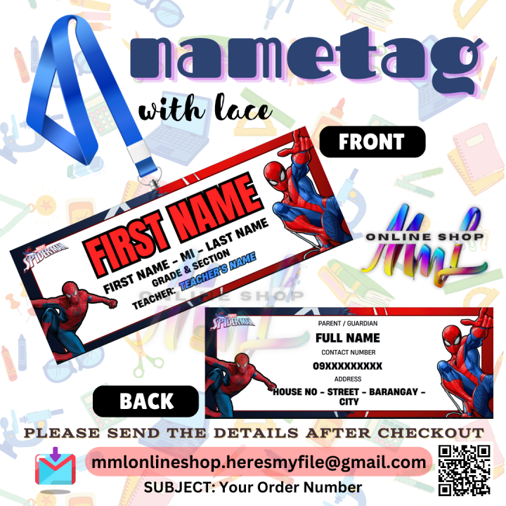 Laminated / PVC Name Tag with Guardian Info at the Back FREE Lace ...