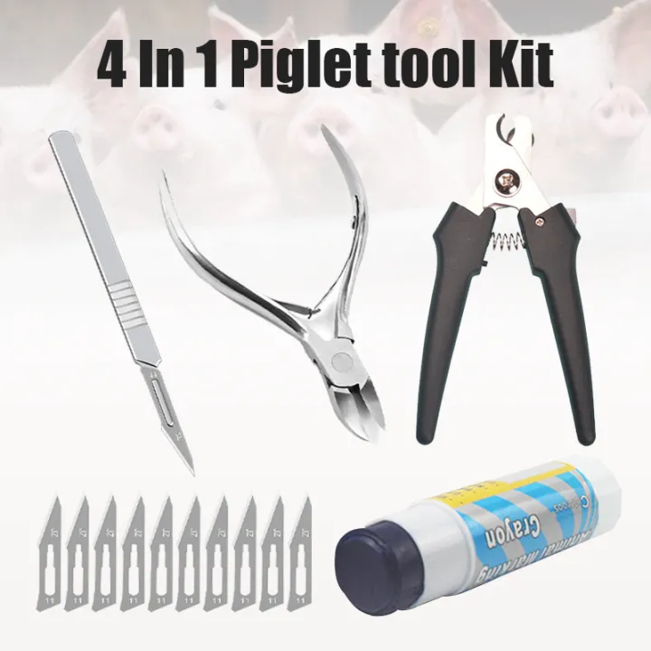 4 In 1 Piglet Tool Kit Tail Cutter+Pig Tooth Nipper+Piglet Castration ...