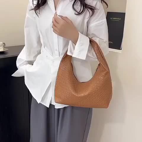 Mumu 8015 PU Leather Women's Soft Armpit Bag Hobo Handbag Woven Pattern ...