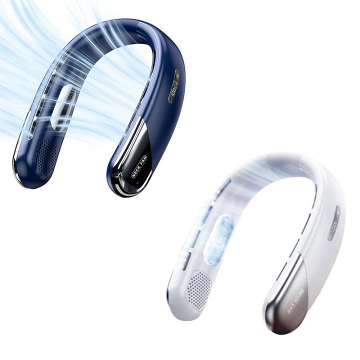 【DNH】-Mute Portable USB Neck Fan 4000mAh Bladeless Cooling Neck Fan LED ...