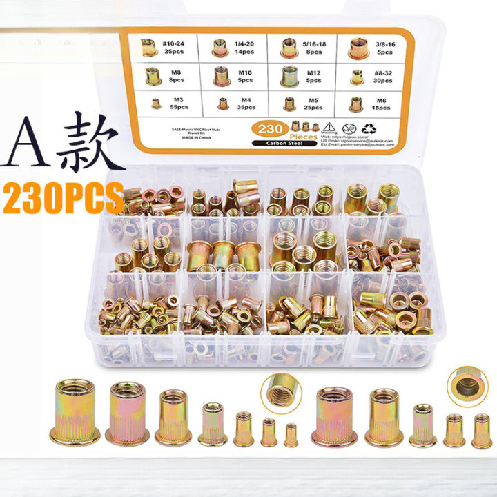 230PCS Metric & 150PCS Imperial Pull Rivet Nuts - Flat Head Knurled ...